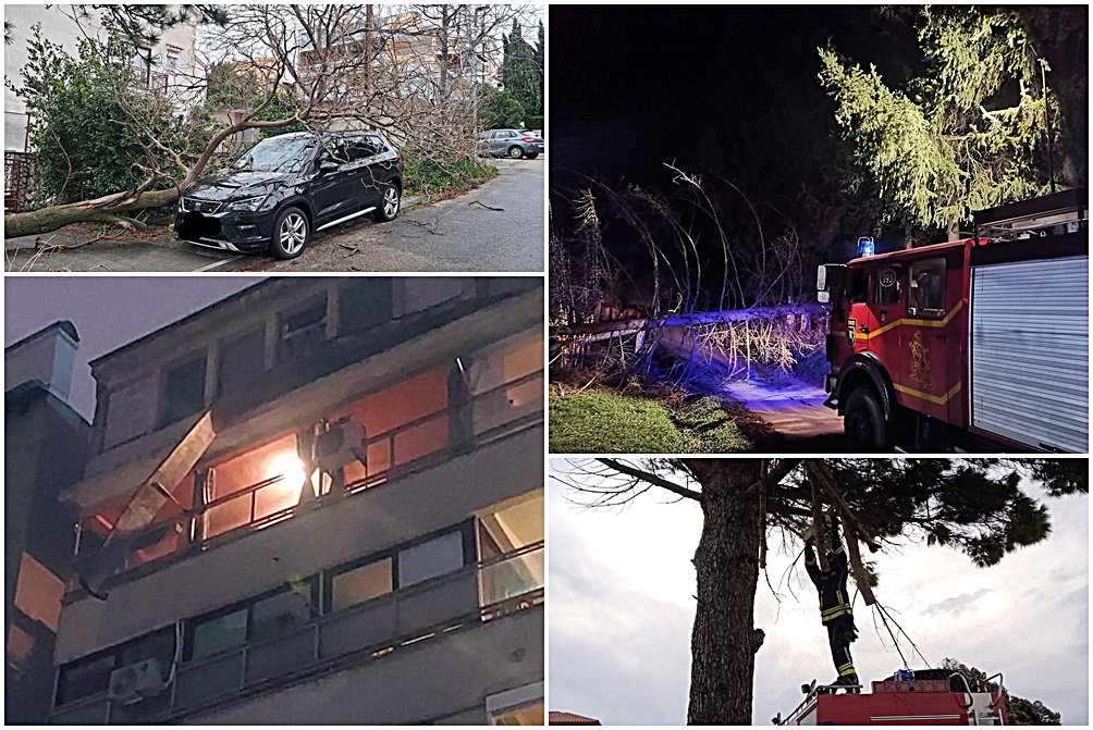Pucaju grane, na cestu padali i reklamni panoi. Riječki vatrogasci na ...