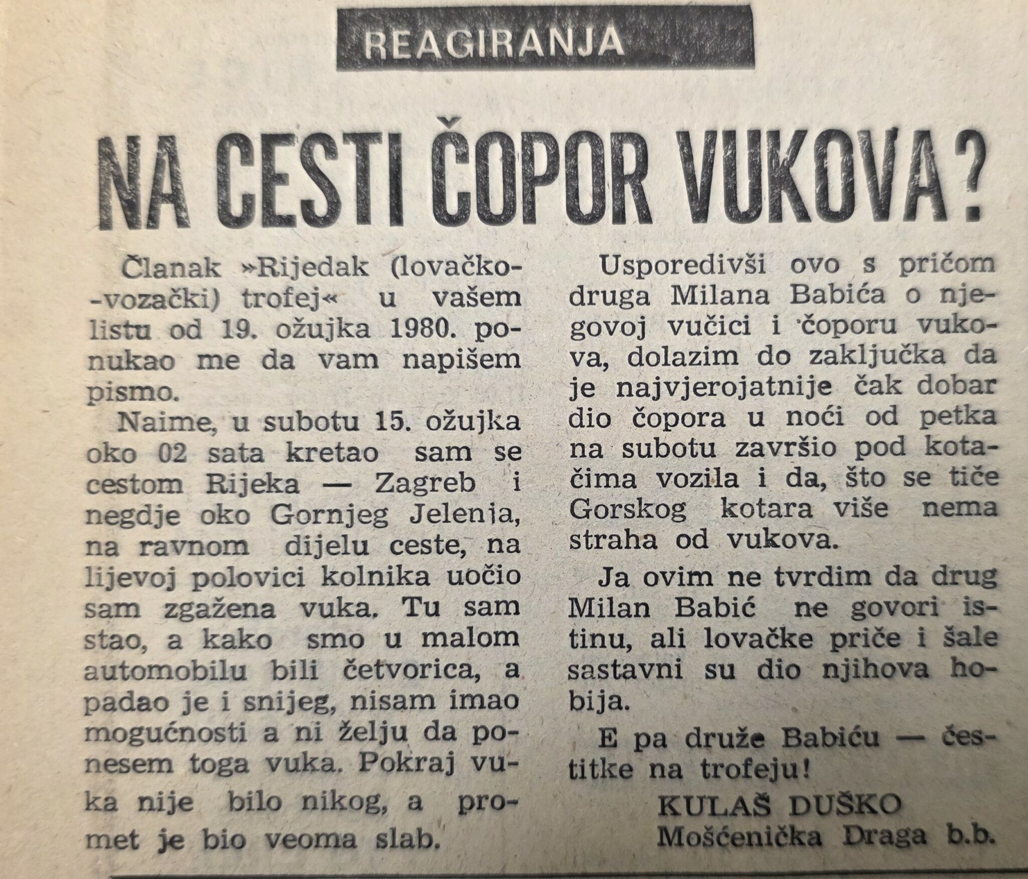 Čopor vukova na cesti ili samo lovačke priče? Prisjećamo se crtice iz ...
